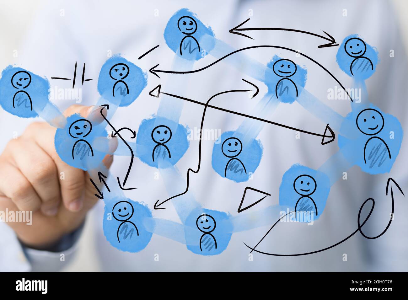 Digital concept of teamwork and partnership, fingers pointing floating ...