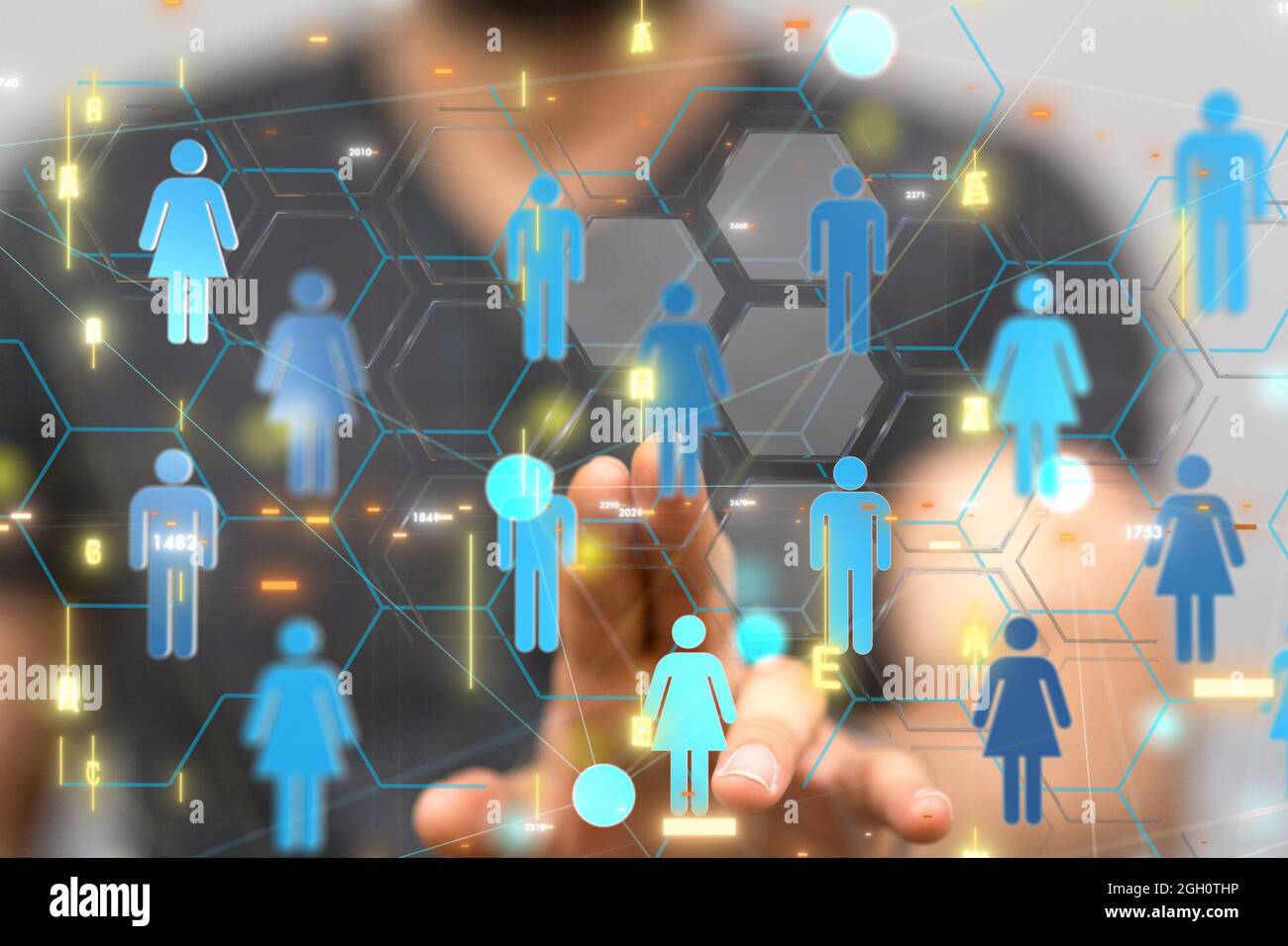 Digital concept of teamwork and partnership, fingers pointing at ...