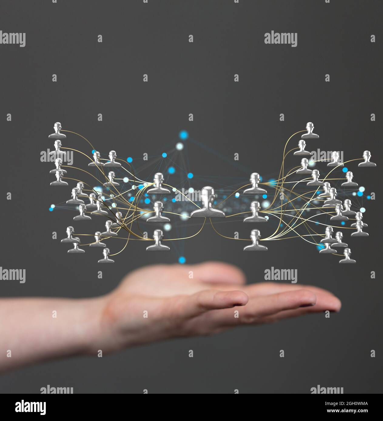 Digital concept of hierarchy conference teamwork connection, floating ...