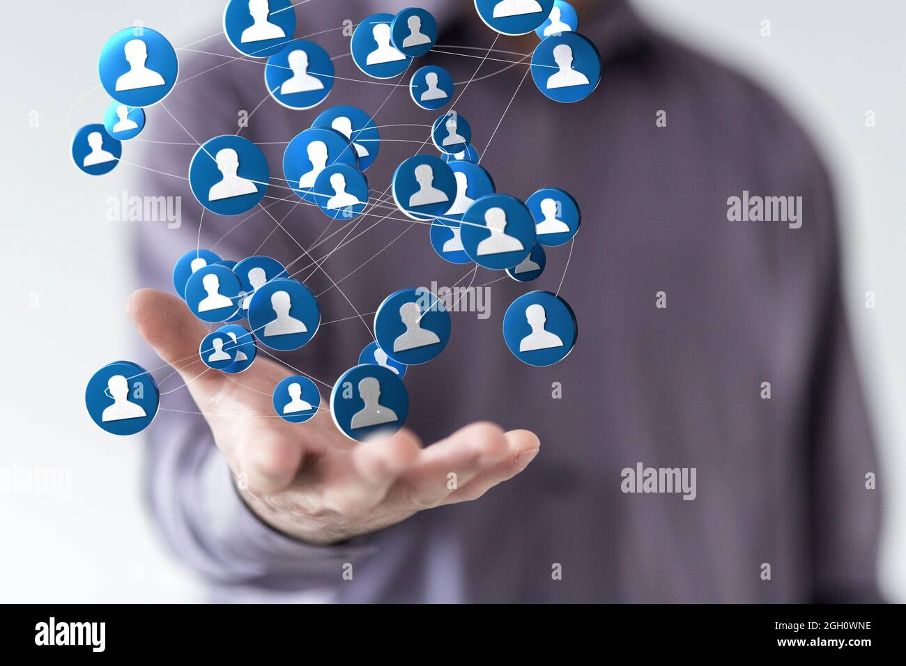 Digital concept of conference teamwork connection, floating profile ...