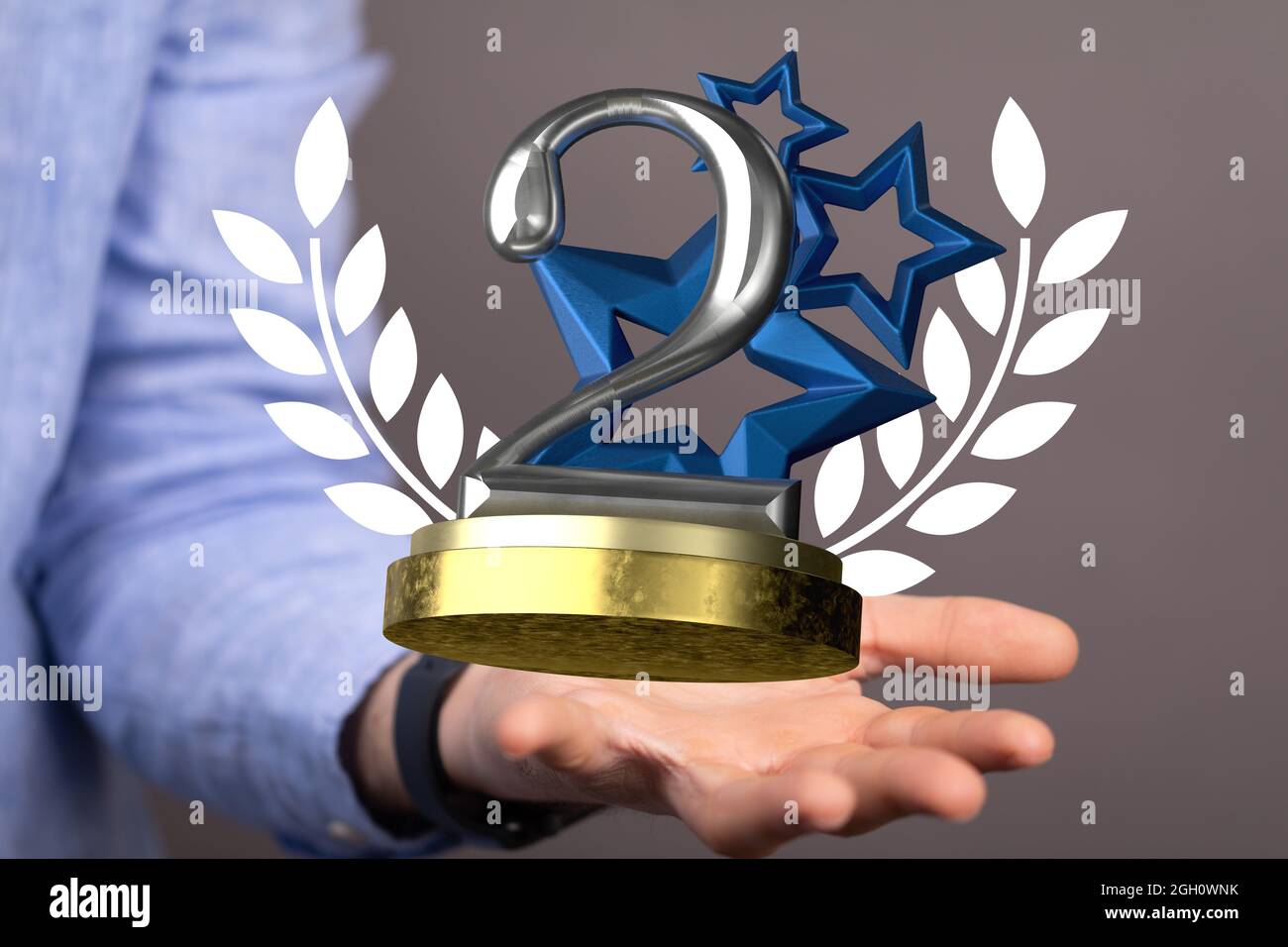 Digital 3d number 2 for anniversary or second prize trophy floating on ...