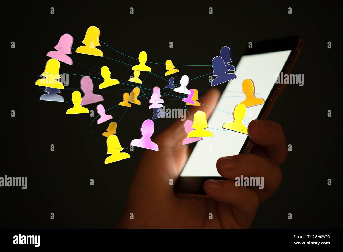 Digital concept of conference teamwork connection, floating profile ...