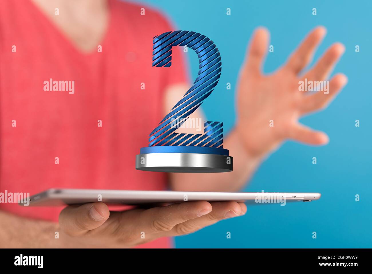 Digital 3d floating number 2 on the tablet Stock Photo - Alamy