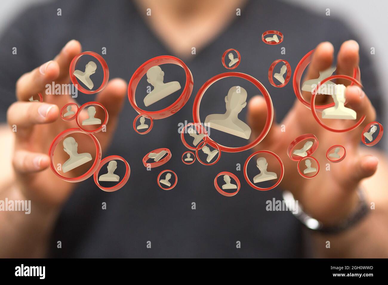 Digital concept of a Business people silhouettes network team, floating ...