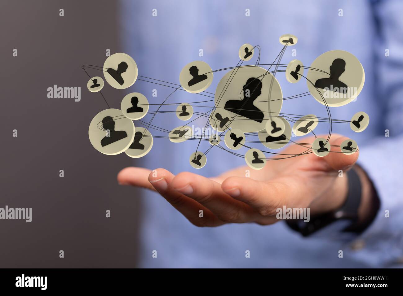 Digital concept of a Business people silhouettes network team, floating ...