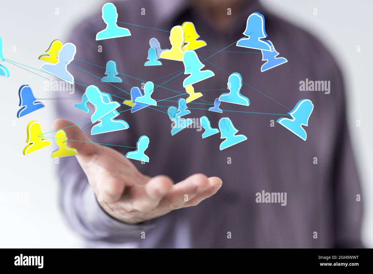 Digital concept of a Business people silhouettes network team, floating ...