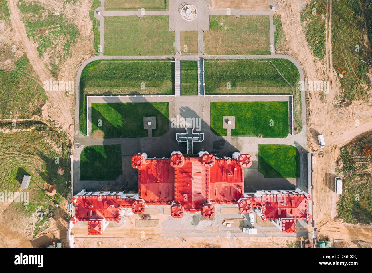 Kosava, Belarus. Aerial Bird's-eye View Of Famous Popular Historic ...