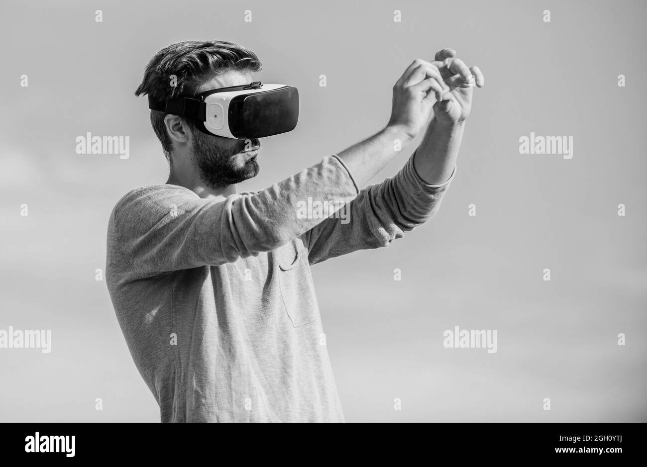 Virtual reality goggles. Designer or engineer. Designing 3d objects ...