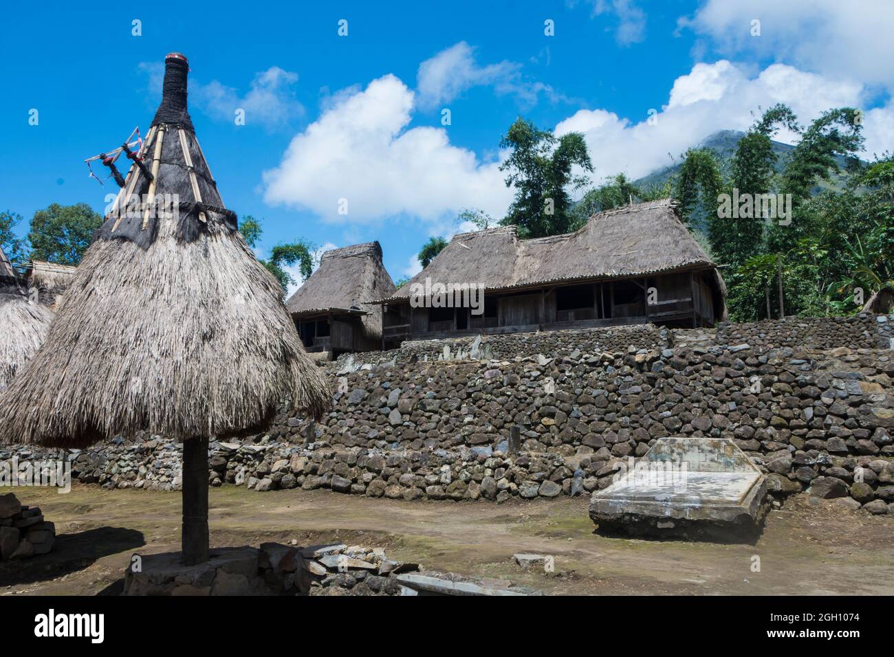 Ancestral Ngadhu posts in the traditional village Luba. East Nusa ...