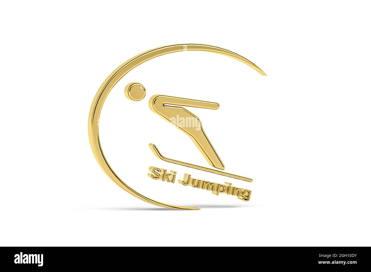 Golden 3d ski jumping icon isolated on white background - 3d render ...
