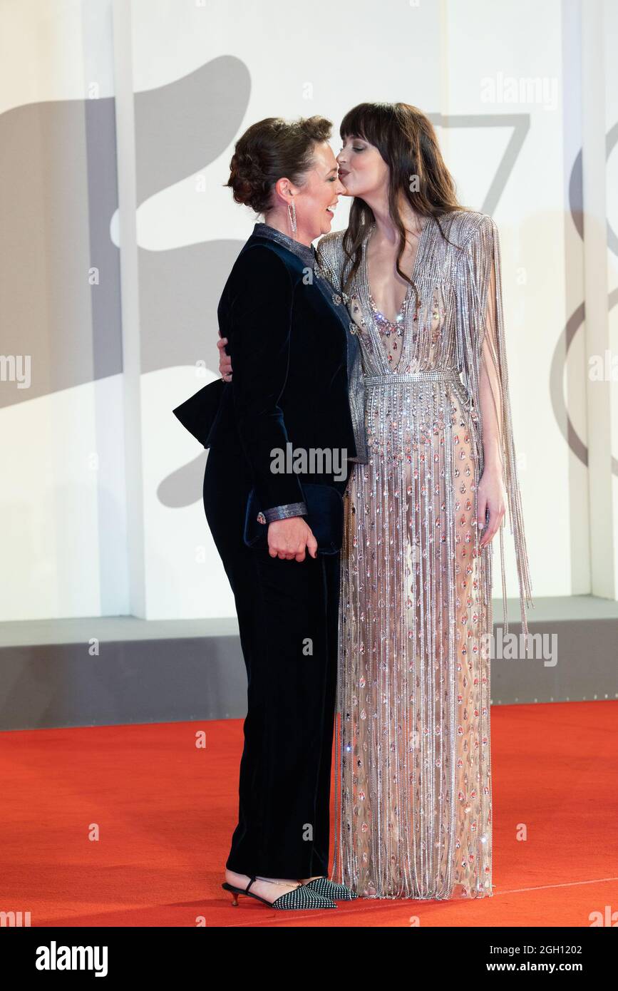Dakota Johnson and Olivia Colman attend the red carpet of the movie ...