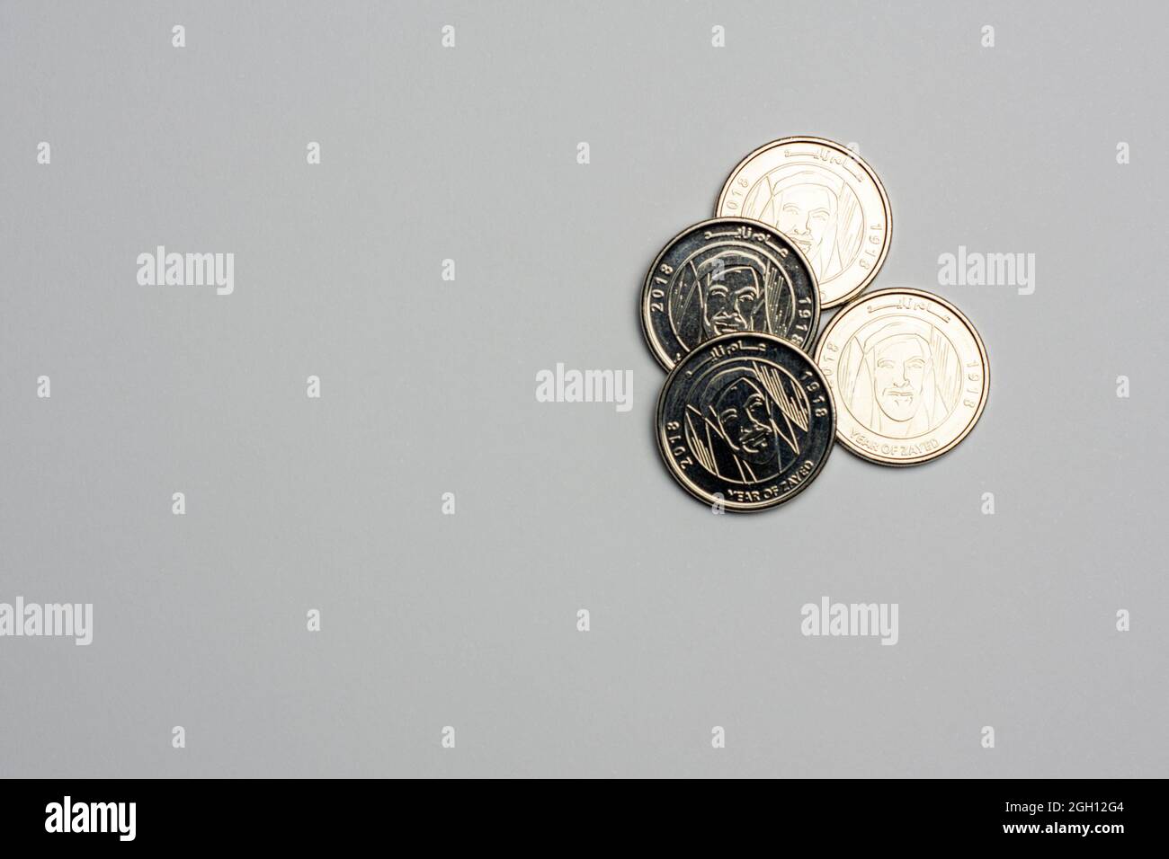 UAE 1 Dirham Coins isolated on white background, year of Zayed 2018 ...