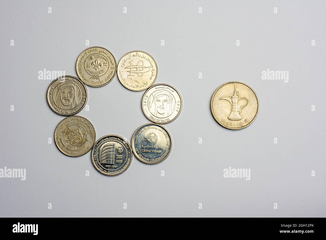 UAE 1 Dirham Coins and isolated on white background, 50th UAE National ...