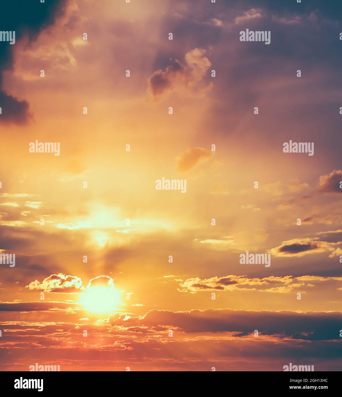 Sun, sunset, sunrise. Colorful toned instant photo Stock Photo - Alamy