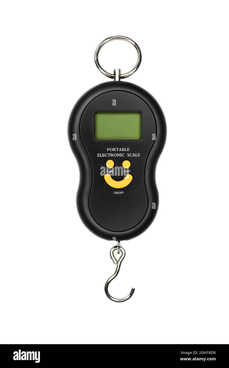 Black portable electronic scale isolated over white background Stock ...