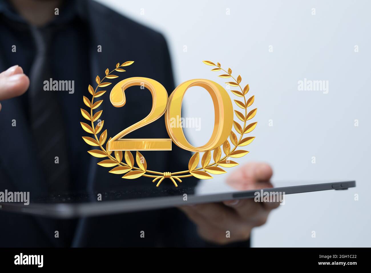 Digital 3d gold number 20 logotype for the anniversary, floating out of ...