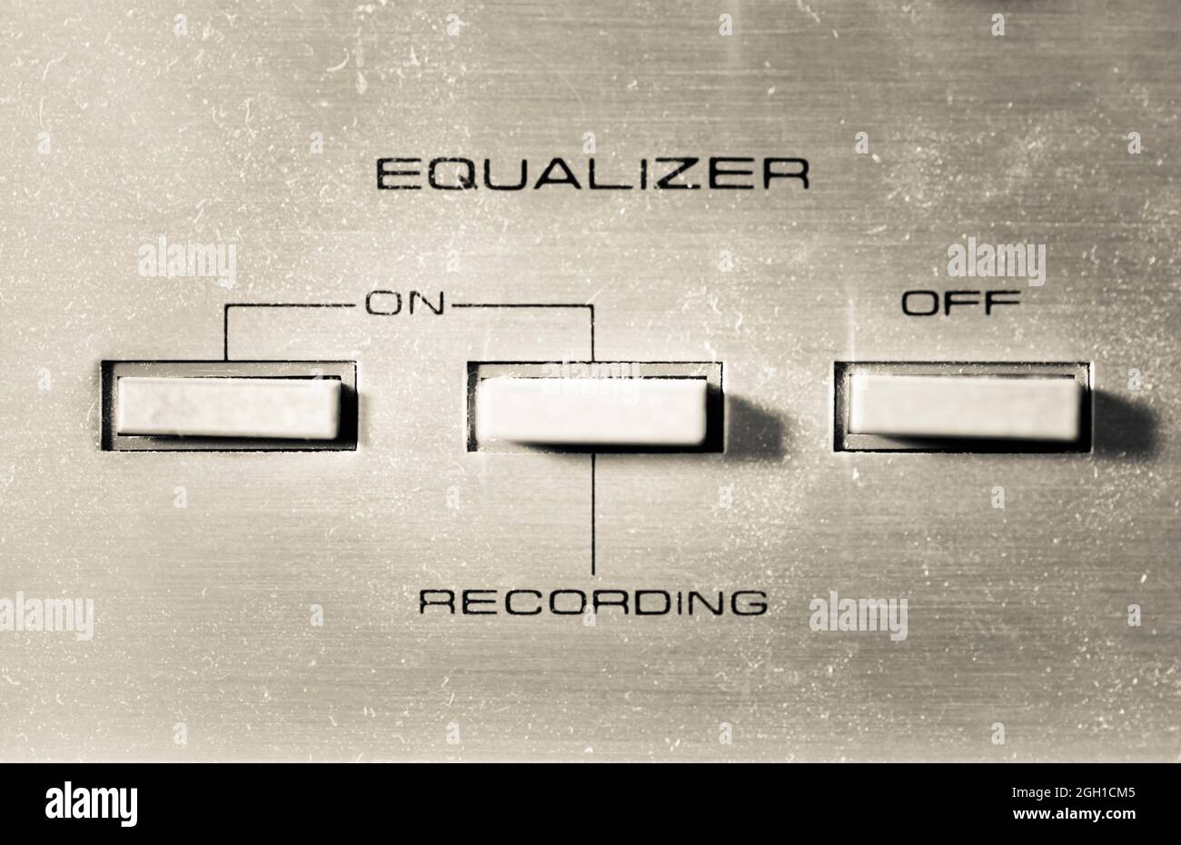 Vintage HiFi audio system, detail of the knobs and metal front Stock ...