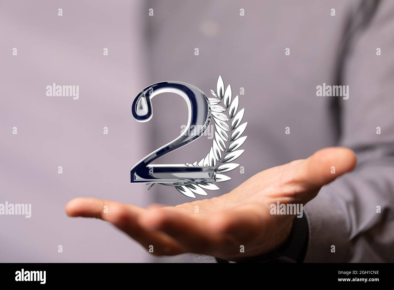 Digital 3d silver number 2 logotype for the anniversary or second place ...