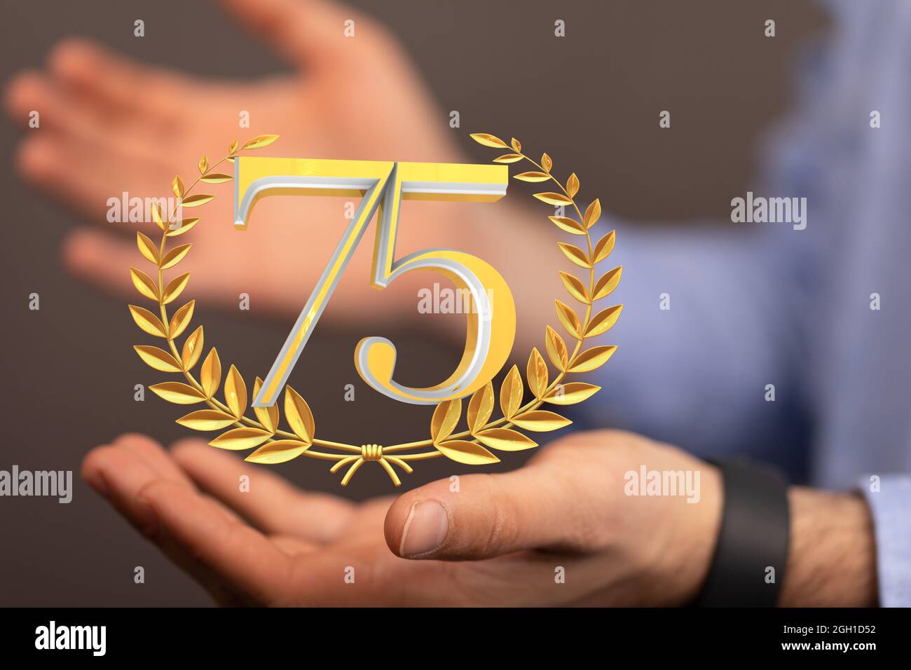 Digital 3d gold number 75 logotype for the anniversary, floating on the ...