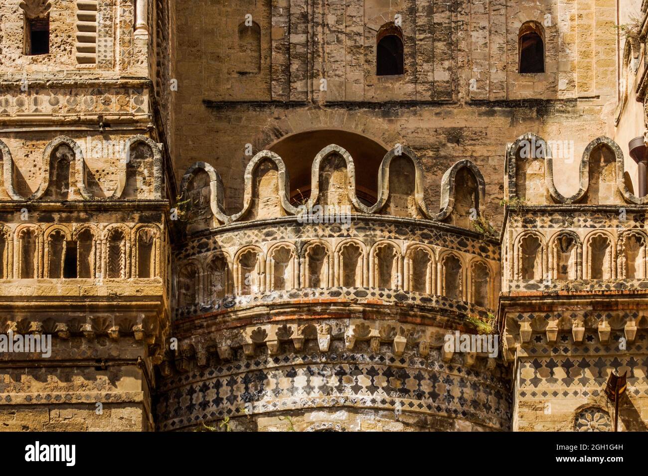 Detail of the intricate decorative lava stone inlay work on the east ...