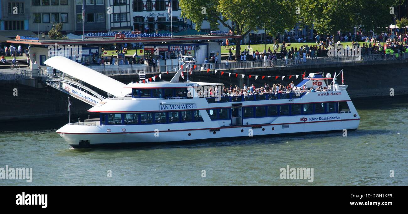 KOLN, GERMANY - Aug 20, 2011: A panoramic shot of a Rhine river cruise ...