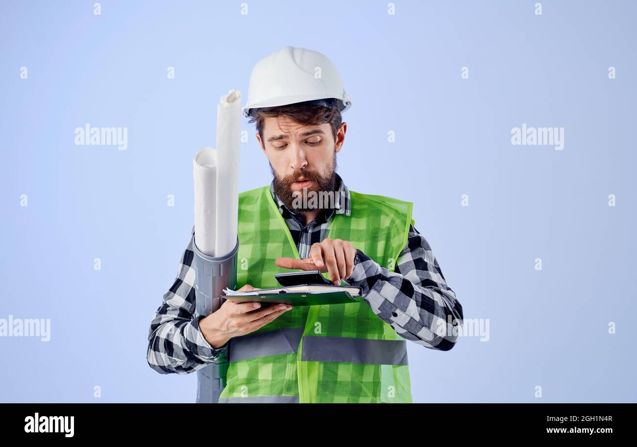 male worker construction work design profession isolated background ...
