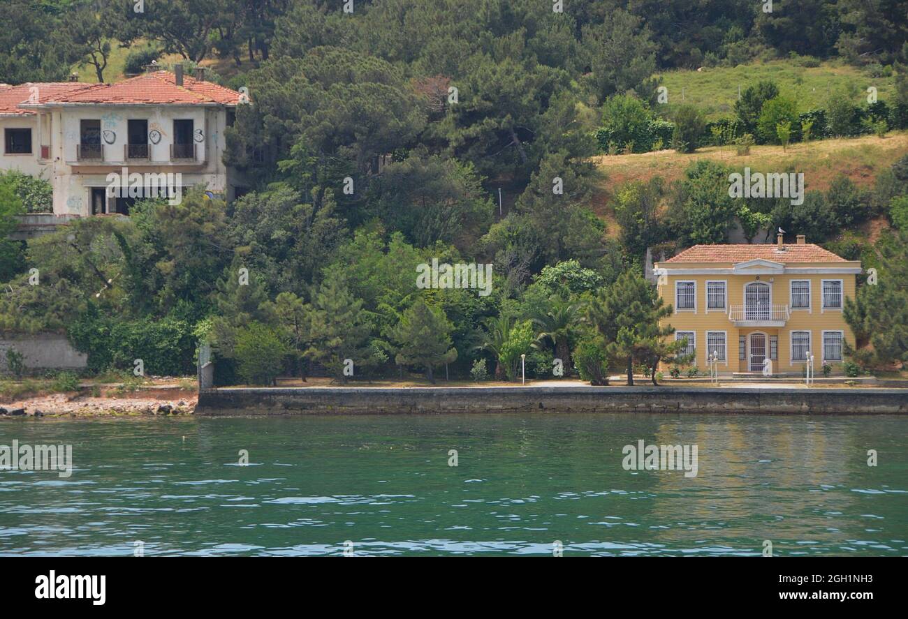 Landscape with scenic view old mansions in Büyükada the Princess ...