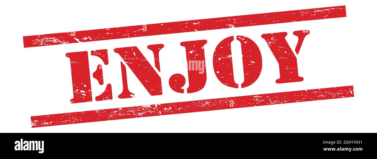 ENJOY text on red grungy vintage rubber stamp Stock Photo - Alamy