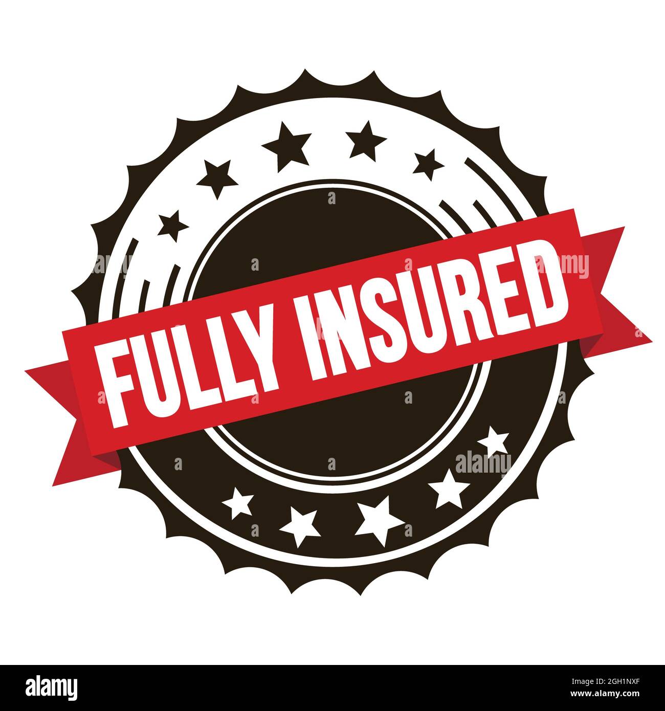 FULLY INSURED text on red brown ribbon badge stamp Stock Photo - Alamy