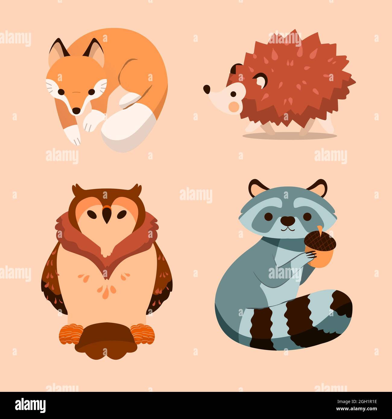 Hand drawn autumn animals set Vector illustration Stock Vector Image ...