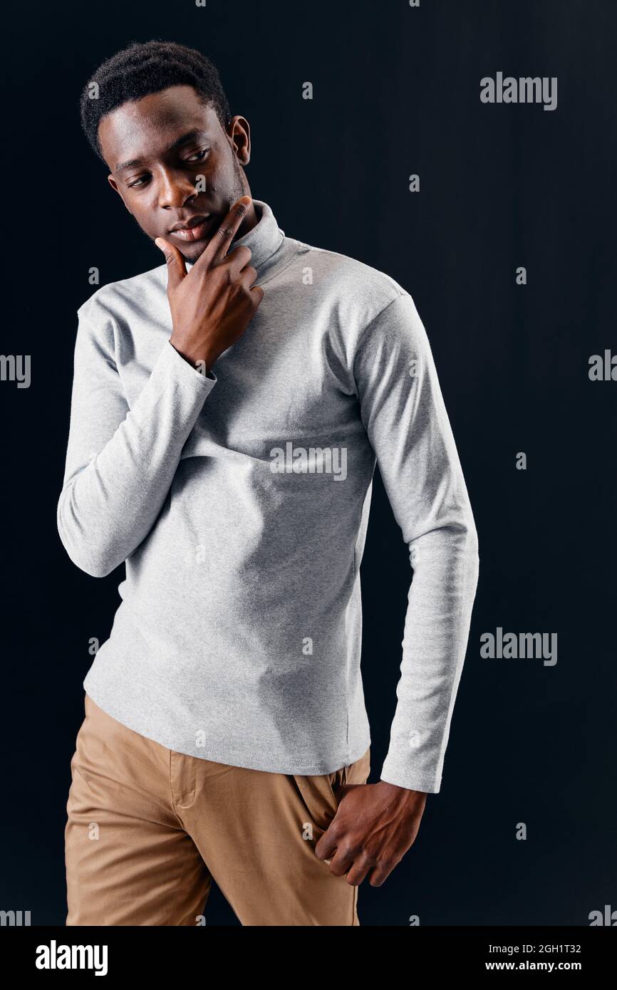 man african appearance modern style self-confidence posing dark ...