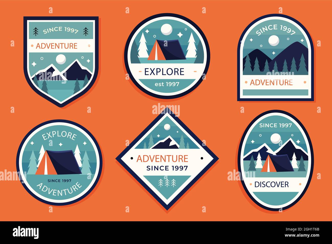 Flat adventure badges set Vector illustration Stock Vector Image & Art ...
