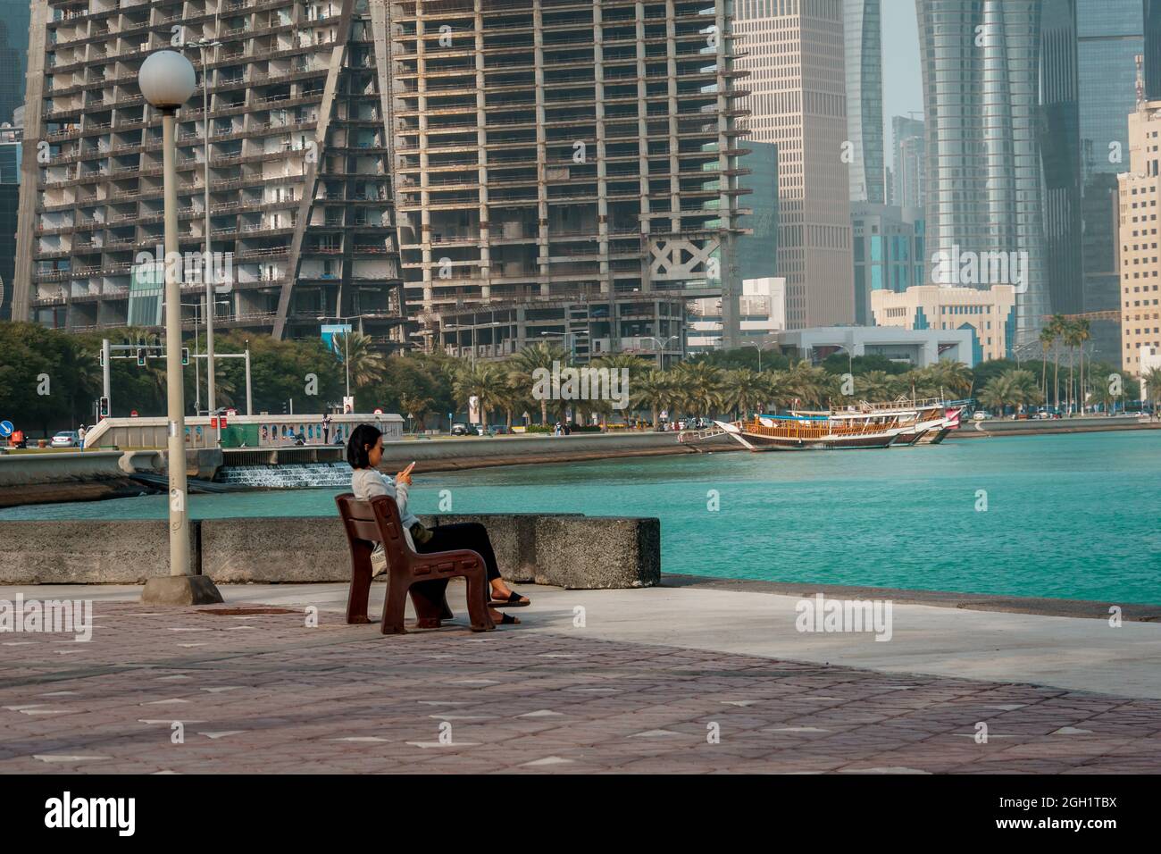 DOHA, QATAR - Mar 01, 2019: A closeup shot of a square in Doha Corniche ...
