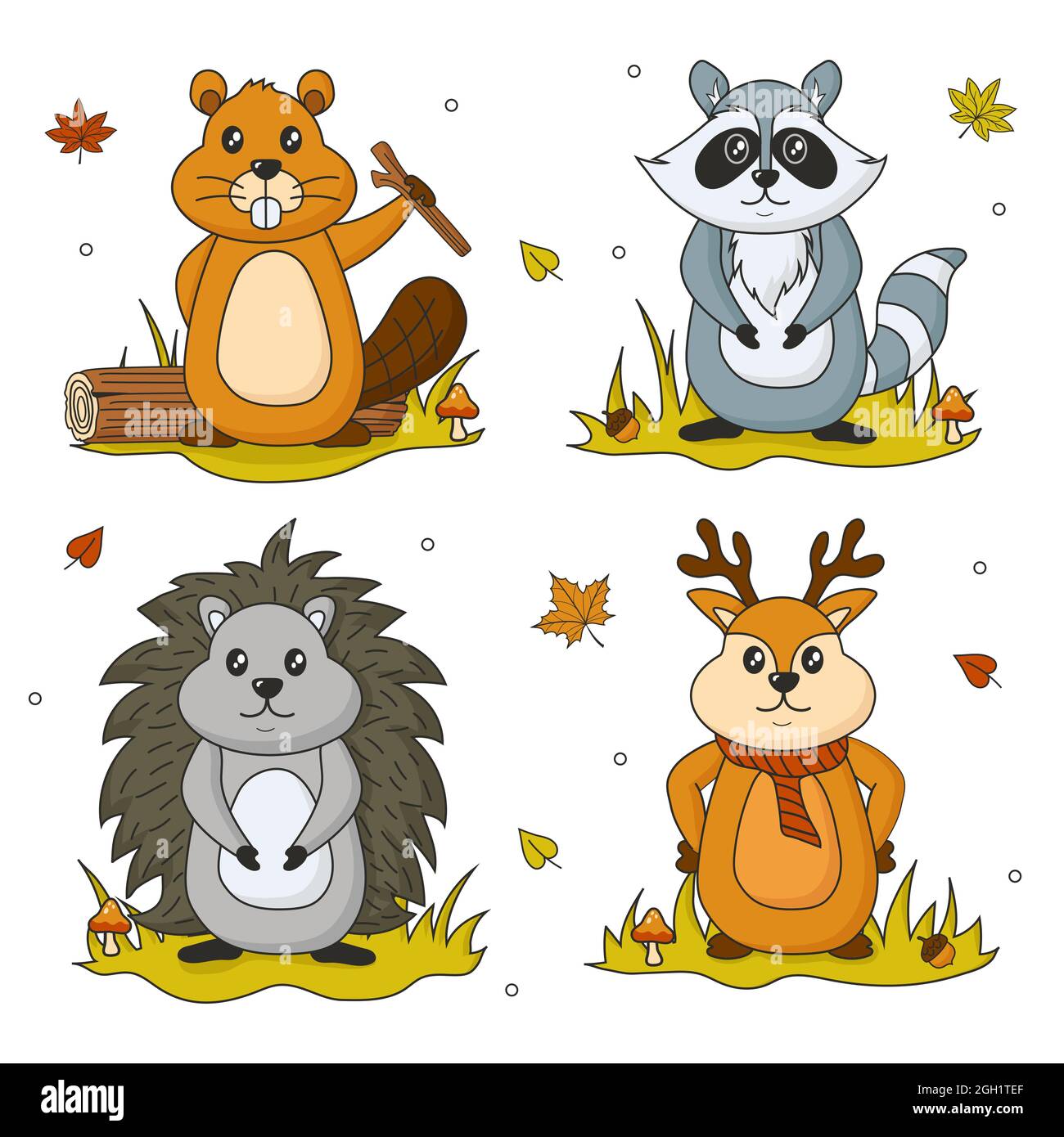 Hand drawn autumn animals set Vector illustration Stock Vector Image ...