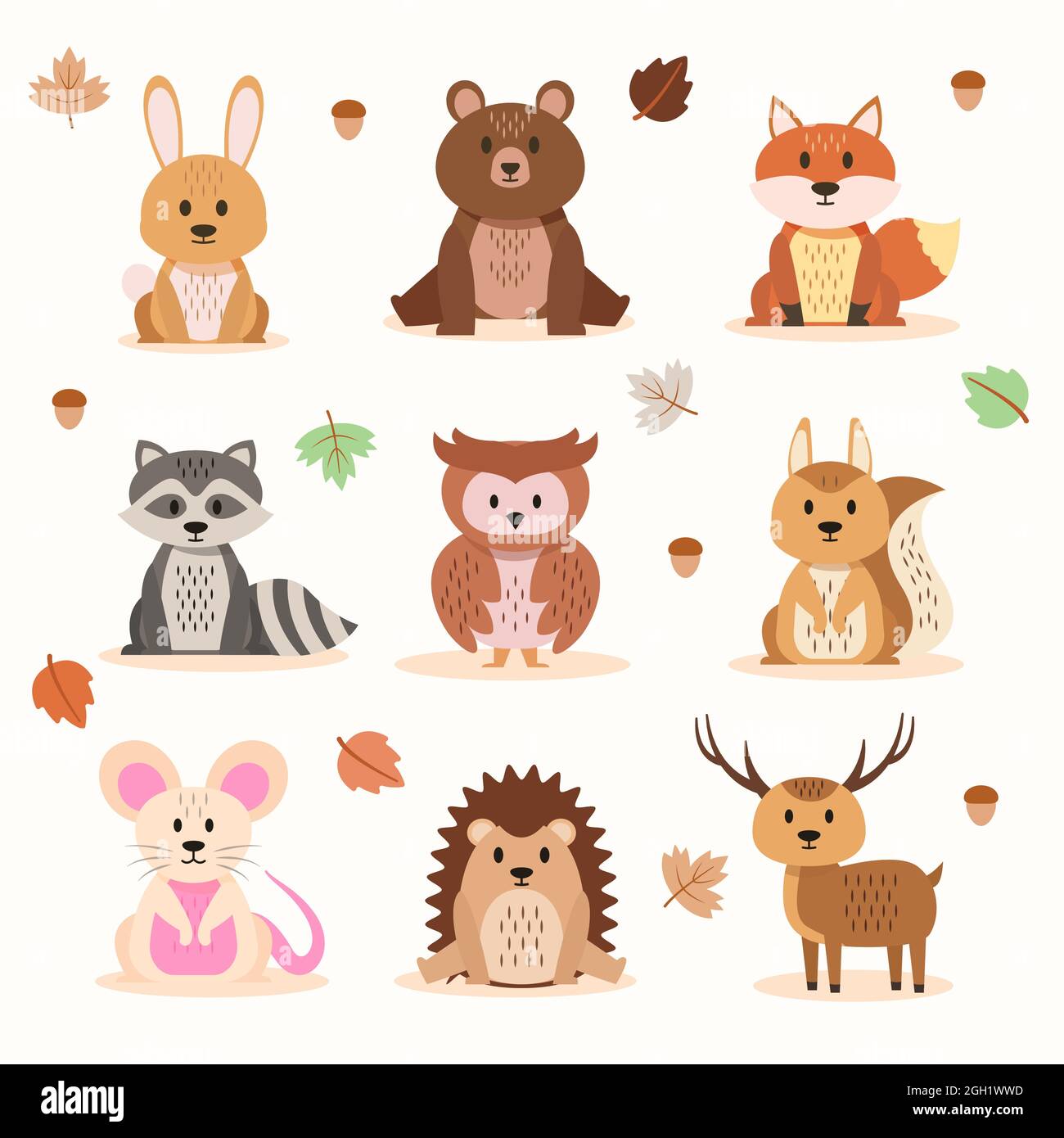 Flat autumn animals set Vector illustration Stock Vector Image & Art ...
