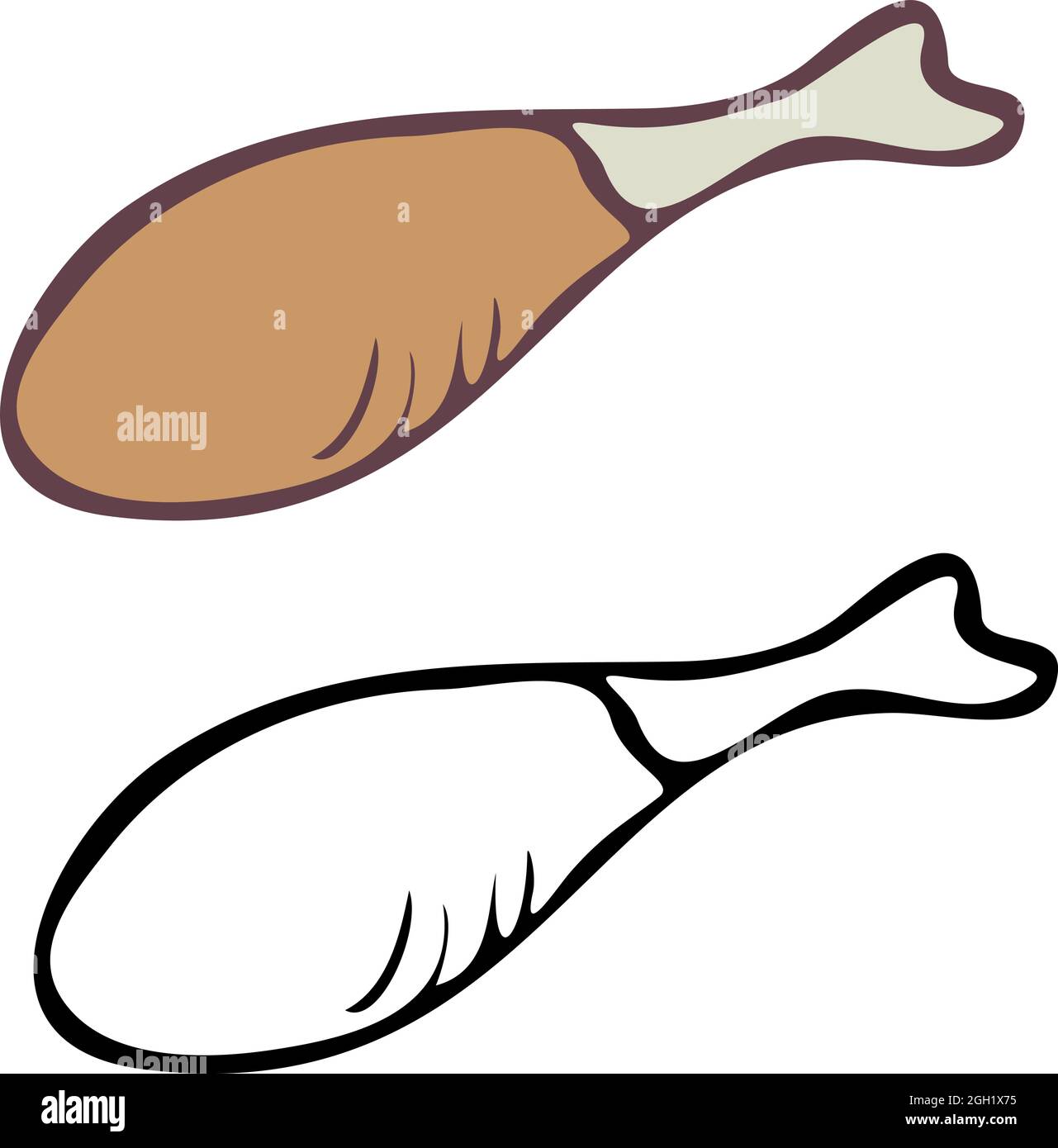 Vector illustration with chicken leg. Outline and colored and depicted ...