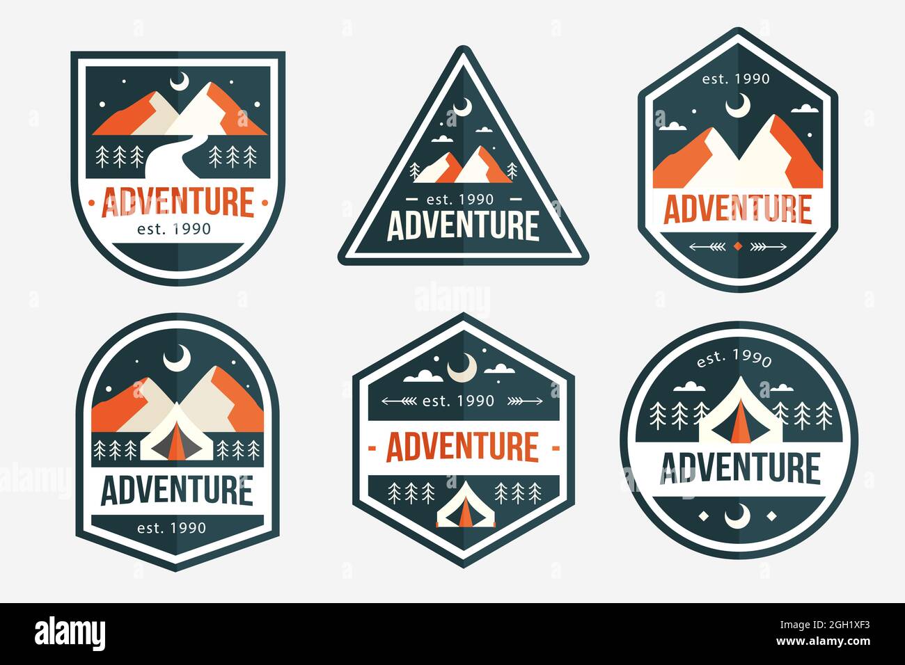 Flat adventure badges set Vector illustration Stock Vector Image & Art ...