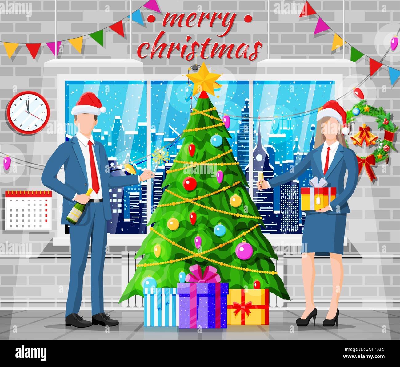 Office building christmas decoration Stock Vector Images - Alamy
