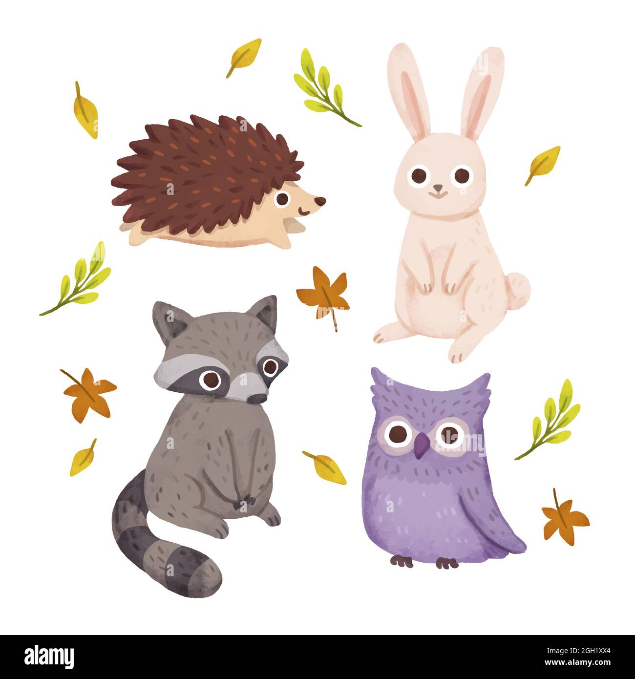 Watercolor autumn animals set Vector illustration Stock Vector Image ...
