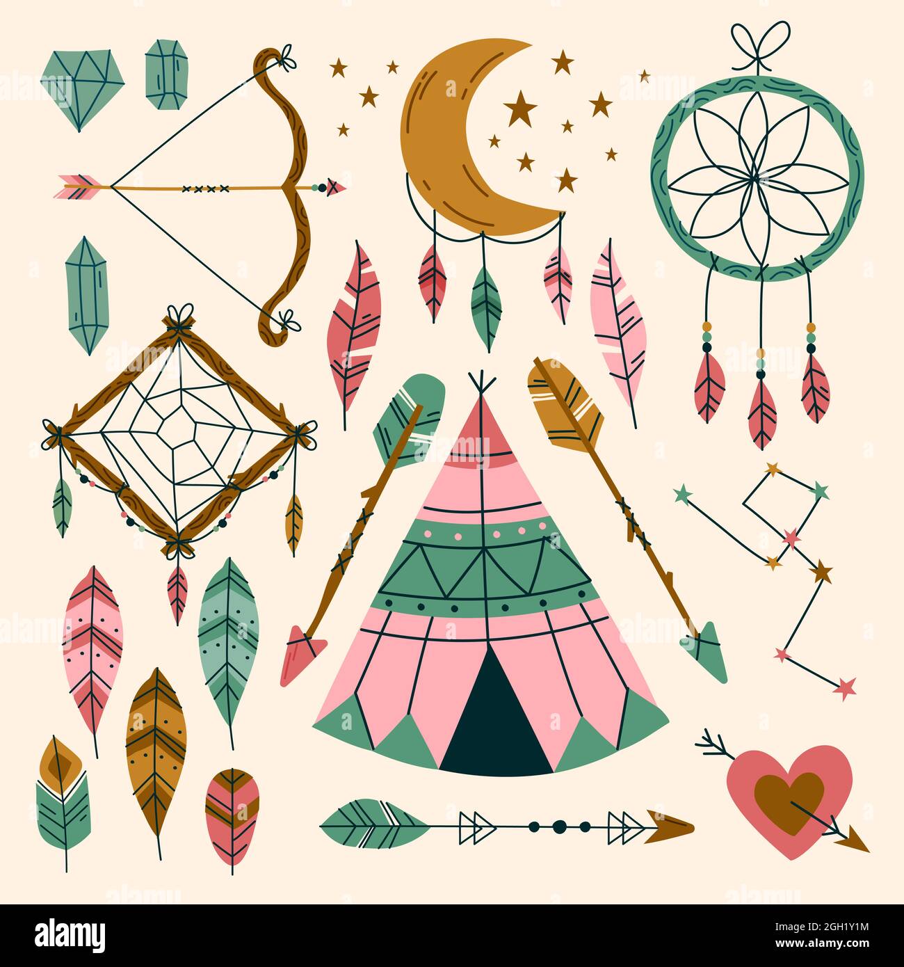 Hand drawn boho elements set Vector illustration Stock Vector Image ...