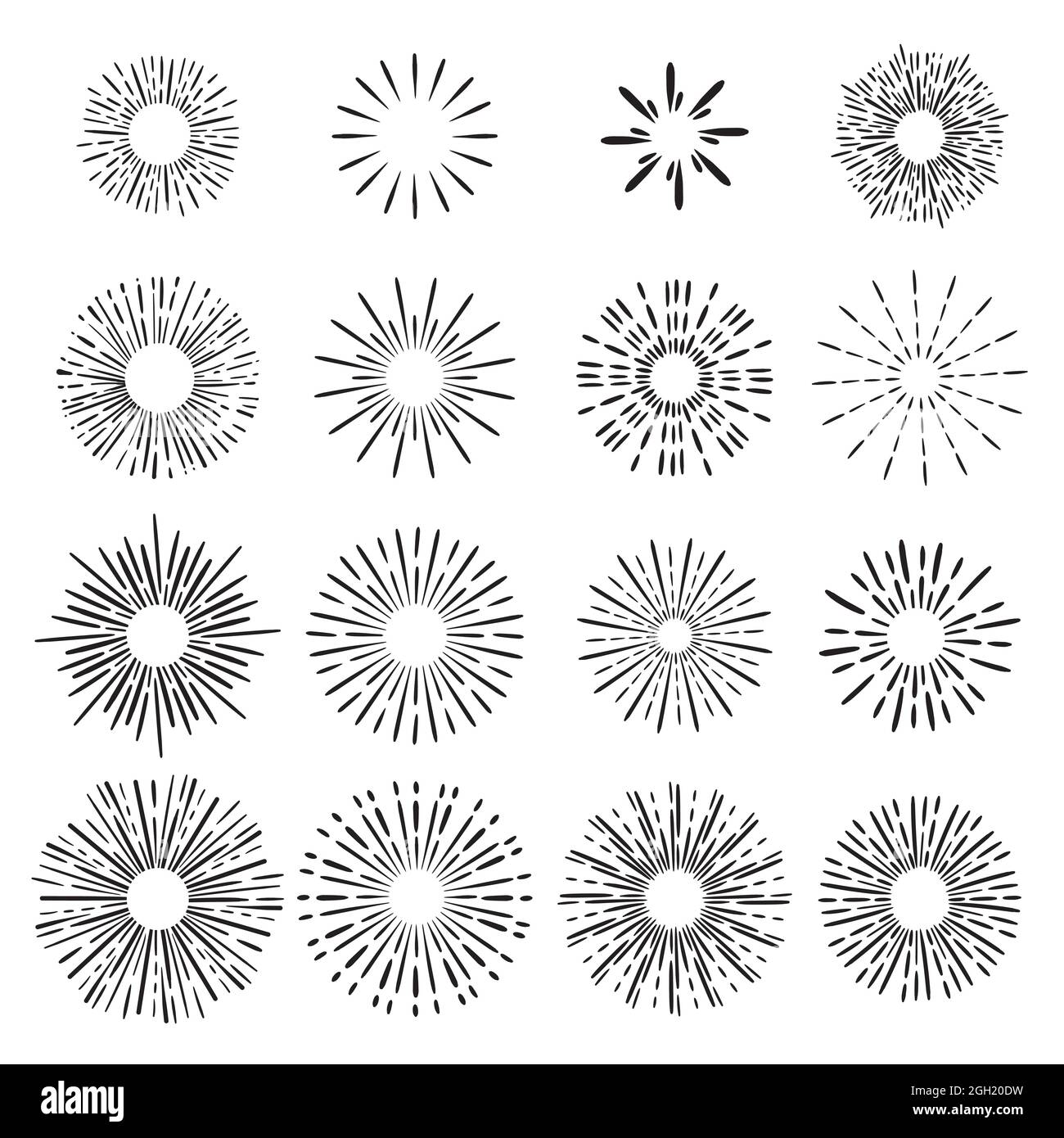 Sunburst set hand drawn Vector illustration Stock Vector Image & Art ...