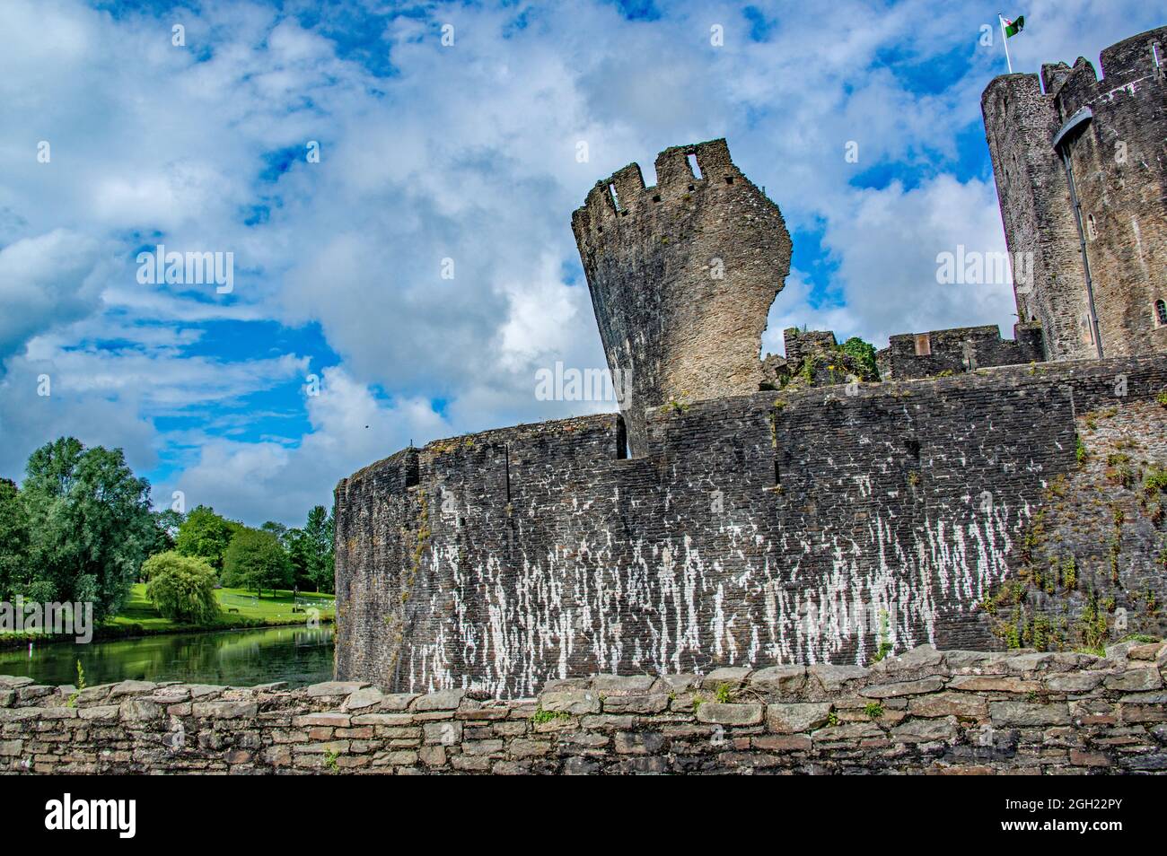 The leaning tower at Caerphilly Castle. Wales. UK Stock Photo - Alamy
