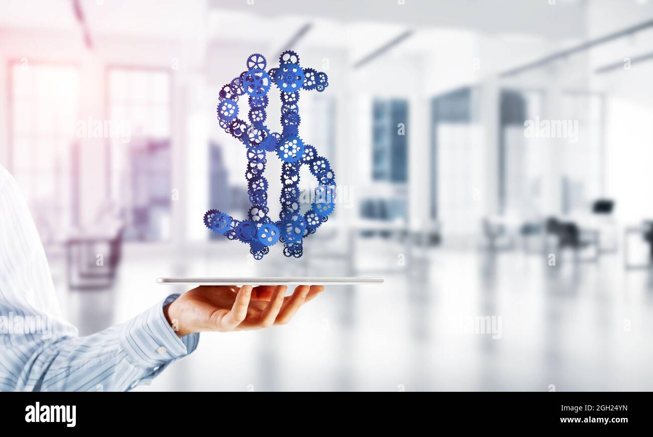 Connections and networking concepts as means of money earning on white ...