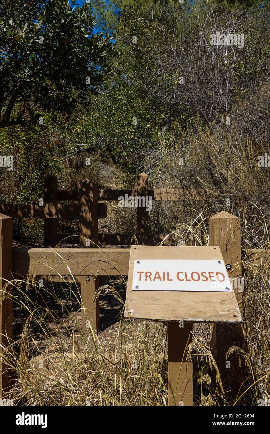 Trail Closed sign in the Cleveland national forest Orange county ...