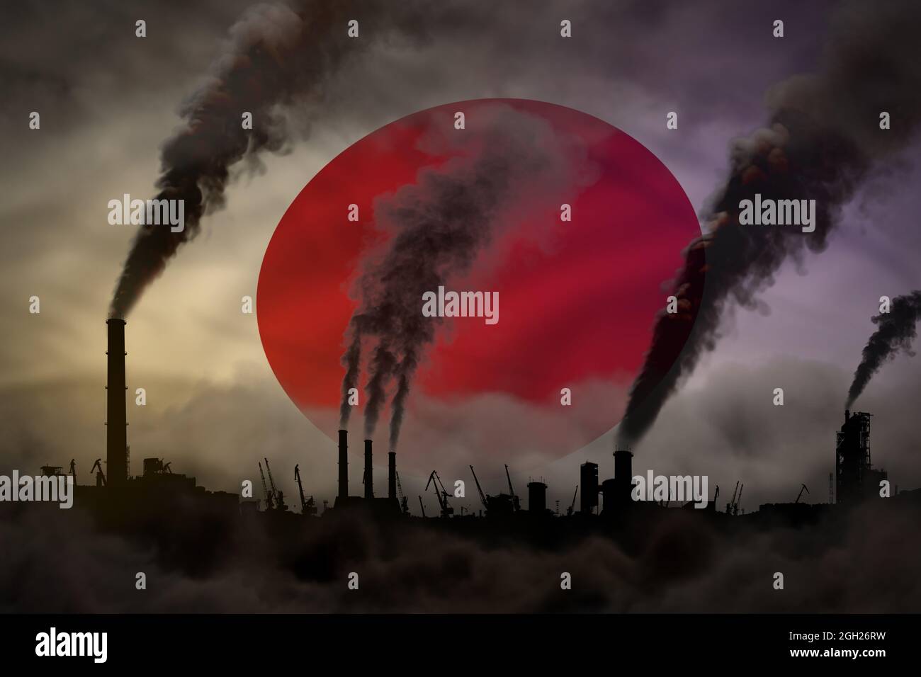 Dark pollution, fight against climate change concept - factory pipes ...