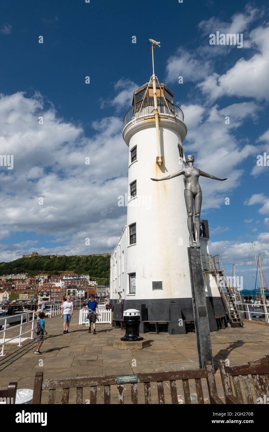 Scarborough lighthouse and Vincents pier, North Yorkshire England Stock ...