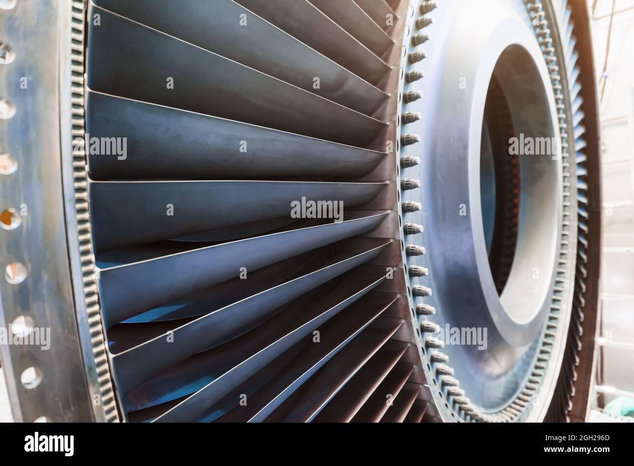 The blades of the gas turbine engine on the rotor disk. Structural ...