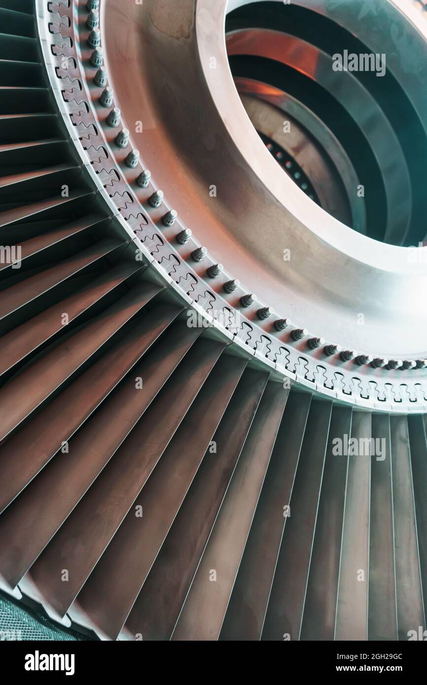 The blades of the gas turbine engine on the rotor disk. Structural ...