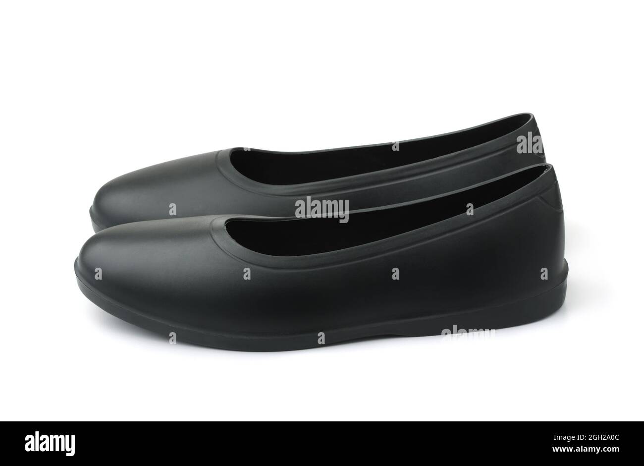 Side view of black rubber overshoe waterproof galoshes isolated on ...