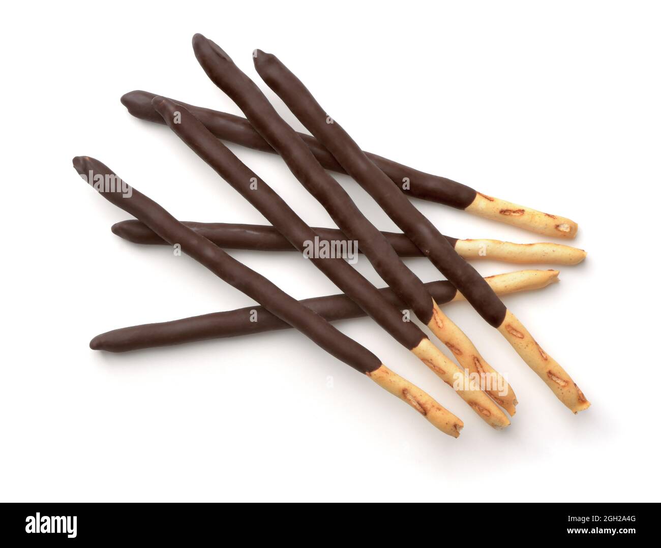 Top view of chocolate covered breadsticks isolated on white Stock Photo ...